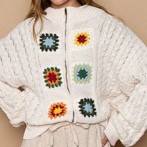 POL | Sweaters | Pol Powder Cream High Neck Granny Squares Patches ...
